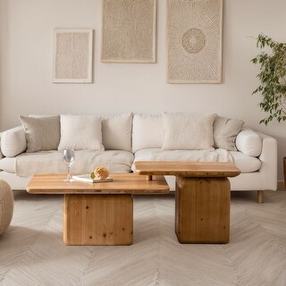 Vintage Style Square Coffee Table Set with Wood Grain Finish, for ...