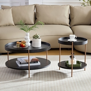 2-Piece Modern 2-tier Round Coffee Table Set for Living Room, Nesting ...