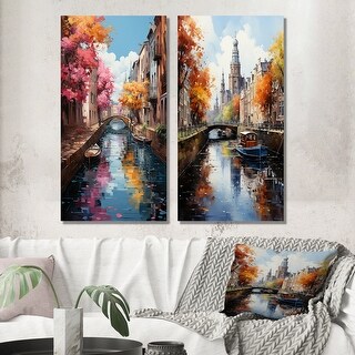 Designart "Beige Canal Vibrant Waterways Bold" Canals Wall Art Set Of 2 ...