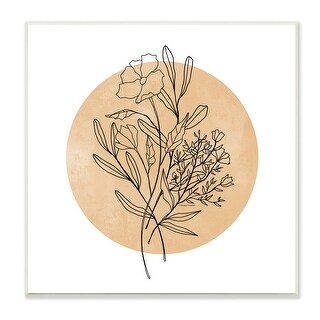 Stupell Minimal Flower Sprigs Lines Round Ochre Shape Wood Wall Art ...