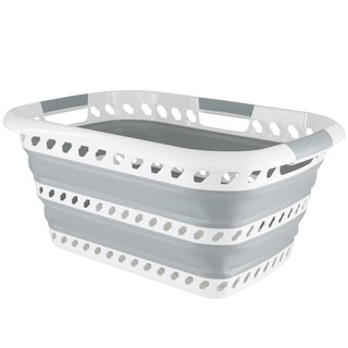 Simplify Collapsible Laundry Basket in White/Grey - Bed Bath & Beyond ...