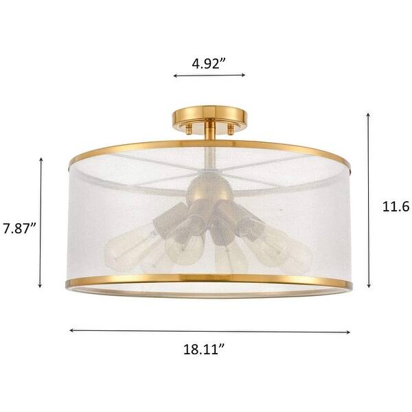 Yusi Modern Gold Drum Ceiling Light Organza Lamp Shade 6-Light ...
