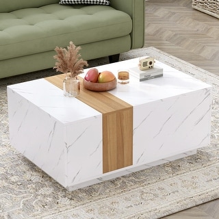 Modern 35.4 x 23.6 Inch Two-tone Coffee Table,Rectangular Center Table with 2 Storage Drawers ...