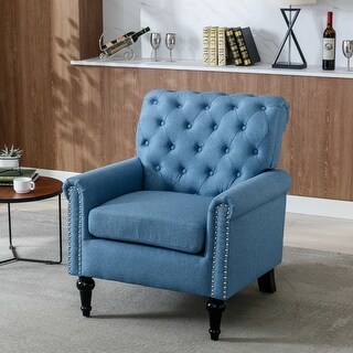 Accent Arm Chair Blue Single Soft Sofa Black Legs Bedroom Home Reading ...