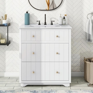 30-Inch Modern White Bathroom Vanity Cabinet with Two Drawers - On Sale ...
