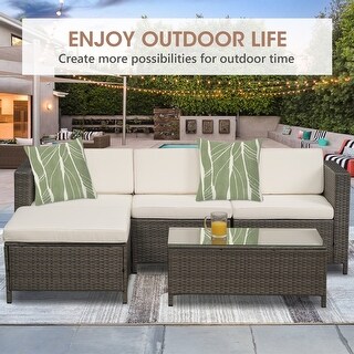 Outdoor Rattan Wicker Convertible Sectional Sleeper Sofa(Set of 5 ...
