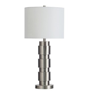Brushed Steel - Table Lamp - Modern Layered Base - White Shade - Bed ...
