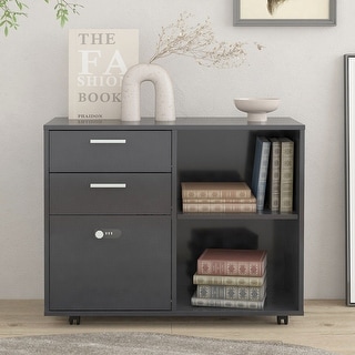 Dark Gray 3-Drawer Wooden Mobile File Cabinet with Coded Lock - Bed ...