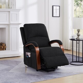 Elderly Linen Lift Chair with Heating, Vibration & Solid Wood Armrest ...