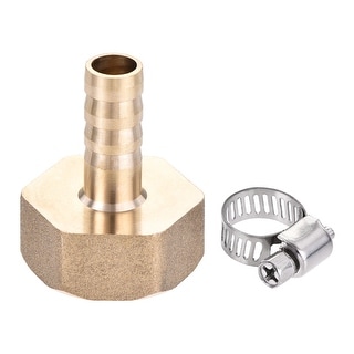 Brass Barb Hose Fitting Connector Adapter Barbed Female Pipe with Hose Clamp and Washer - Golden ...