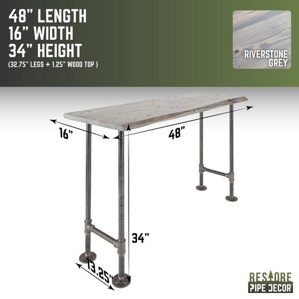 PIPE DECOR Solid Live Edge Wood Console Table with Industrial Pipe Legs ...