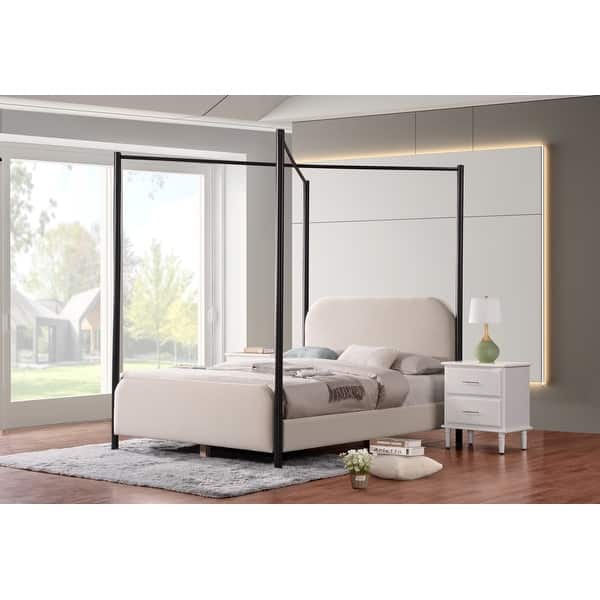 Isla Grey Upholstered and Metal Queen Platform Canopy Bed Frame - Bed ...