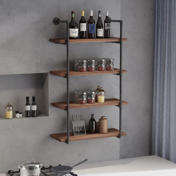 HOMCOM Industrial Pipe Style Shelf Multi-Tier Wall-Mounted Utility ...