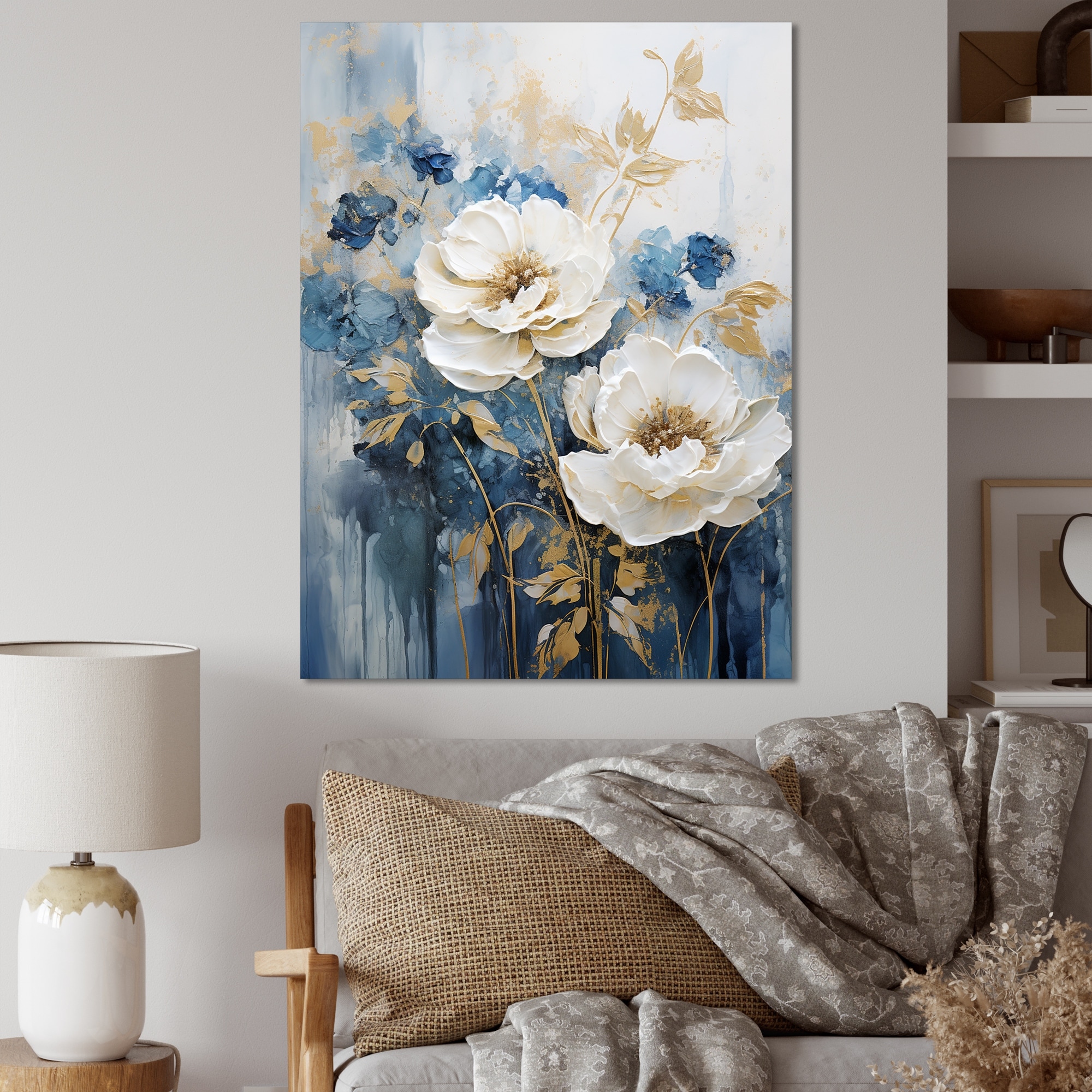 Designart "Blue And Gold Exquisit Violets I" Violets Wall Art - Bed ...