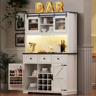 7in.H White Oak Pantry Bar Cabinet with Internal Storage and Power ...