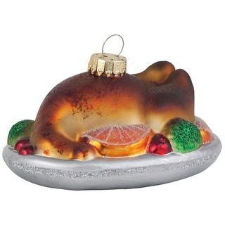 4" Brown and Green Thanksgiving Turkey Glass Christmas Ornament - Bed ...