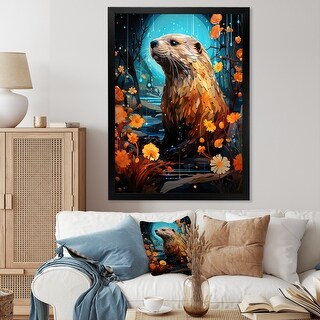 Designart "Orange Futuristic Beaver Builder Blooms I" Beaver Wall Decor ...