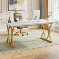 63" Executive Desk, Modern White Home Office Computer Desk, Large ...