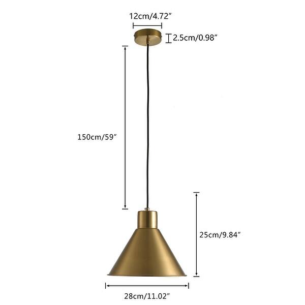 Vintage 1-Light Panited Gold Cone Shape Pendant Lighting Fixture - Bed ...
