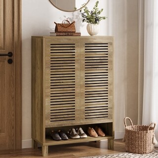 7 Tier Farmhouse Shoe Cabinet with Ventilated Louvered Doors - Bed Bath ...