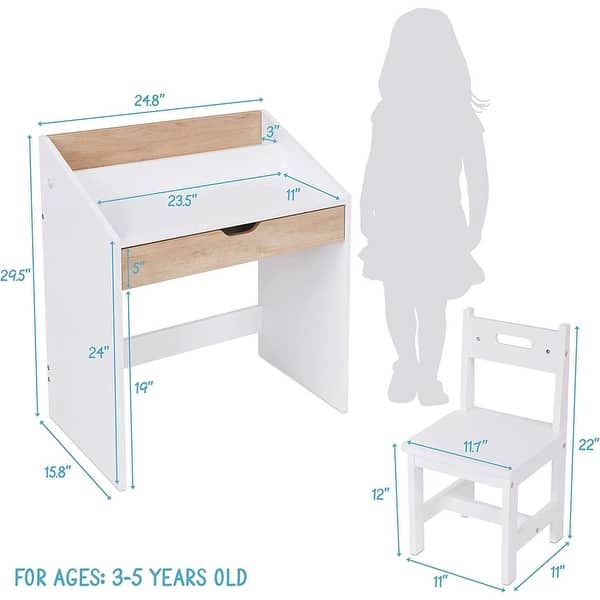 Lil' Jumbl Wooden Kids Desk and Chair Set, Toddler Study Desk with ...