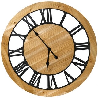 30 Inch Silent Non-Ticking Metal Wood Farmhouse Roman Numeral Clocks ...
