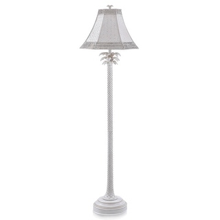 StyleCraft White Washed Traditional Coastal Palm Floor Lamp With Woven ...