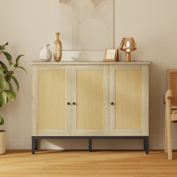 Rattan Wicker Buffet Sideboard Storage Cabinet with 3 Doors - On Sale ...