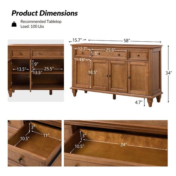 HULALA HOME Ottfried Traditional 58'' Wide Sideboard with 3 Drawers and ...