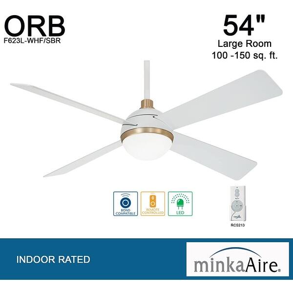 54 Inch Ceiling Fan with Integrated 16W LED Light in Brushed Brass/Soft ...