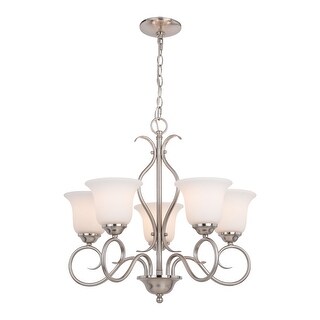 Albion 5 Light Satin Nickel Chandelier with White Glass Shades - 22.5 ...