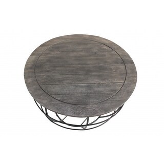 HomeRoots 32" Gray Wash Solid Wood and Cast Iron Round Distressed ...