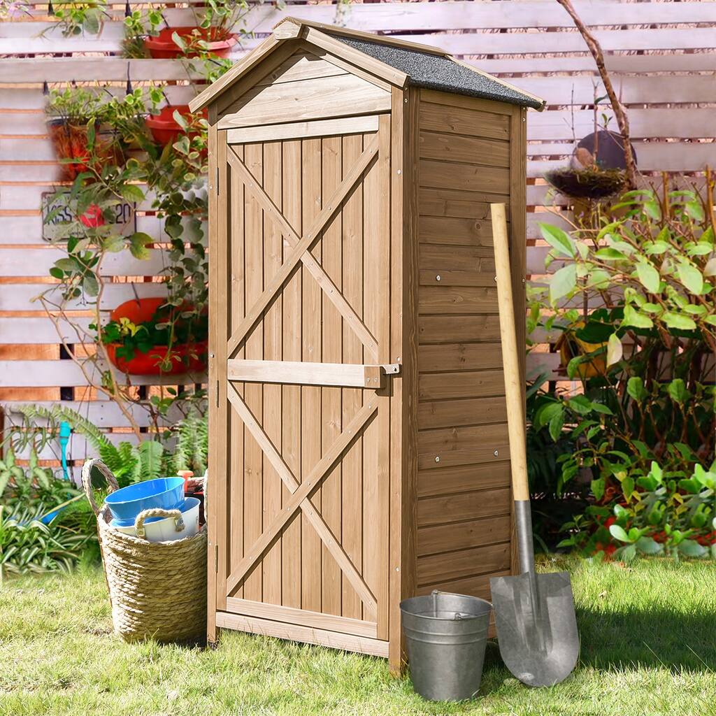 Natural Fir Wood Garden Shed Outdoor Wooden Storage Cabinet - Overstock ...