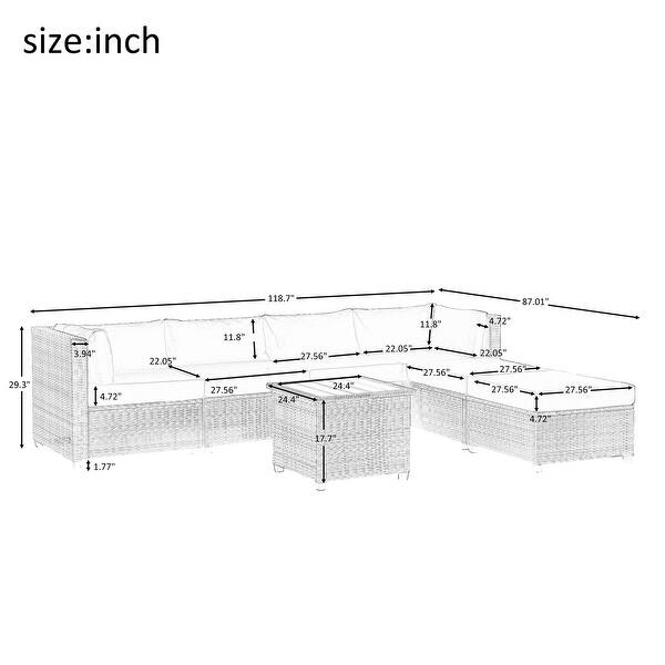7 Piece Rattan Sectional Seating with Cushions,U Shap Outdoor Sofa ...