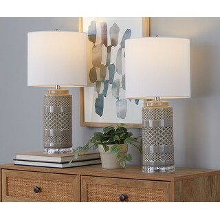 Casa 21" Ceramic Table Lamp w/ Cylindrical Base & Linen Shade (Set of 2 ...
