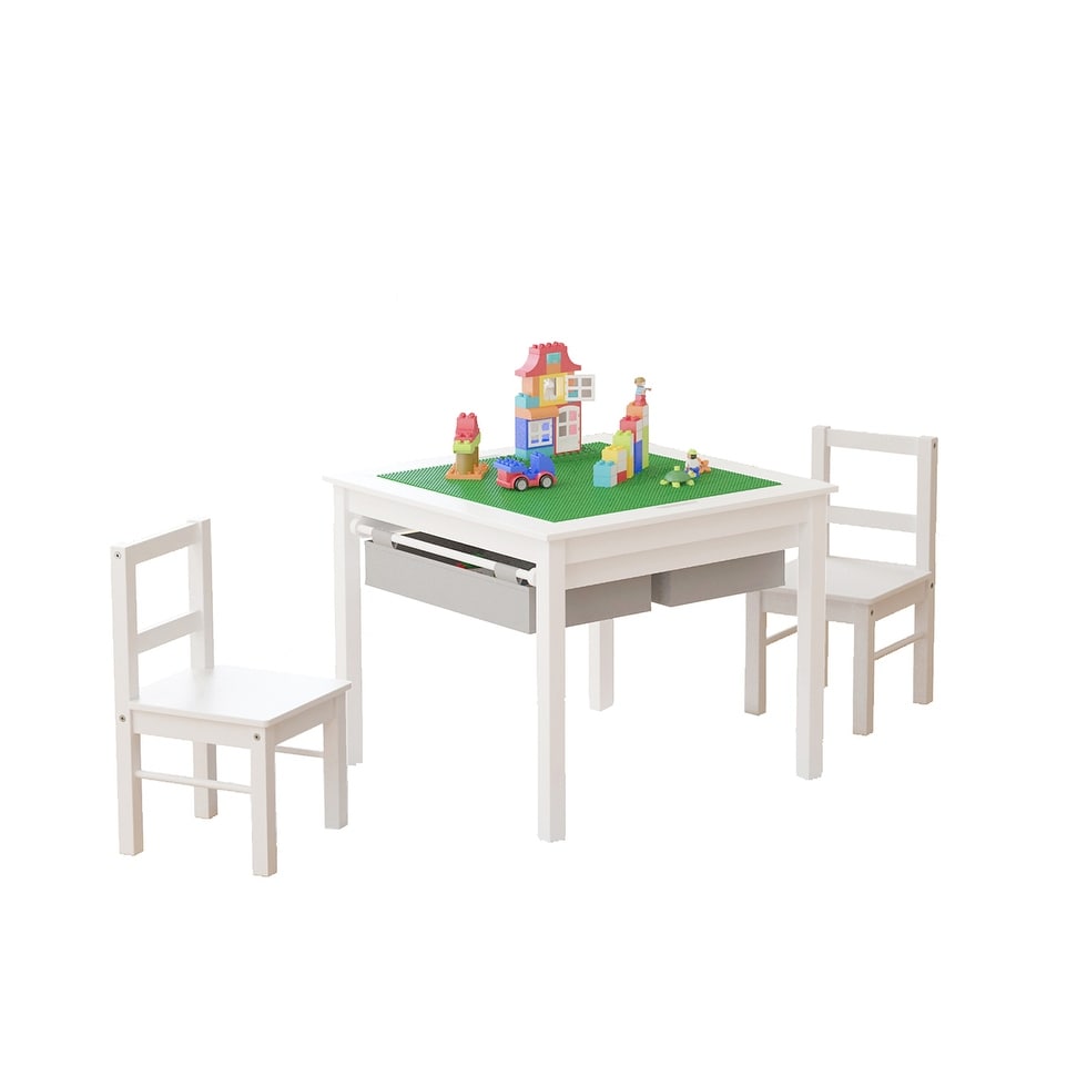 UTEX 2 in 1 Kids Activity Lego Table Set with Storage Kids Table with 2 Chairs White with Gray Drawer On Sale Bed Bath Beyond 32622902