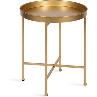 Modern Minimalist Gold Round Side Table with Foldable Legs and Magnetic ...