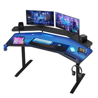 Gaming Desk with LED Lights, 63" Wing-Shaped Computer Desk with RGB ...