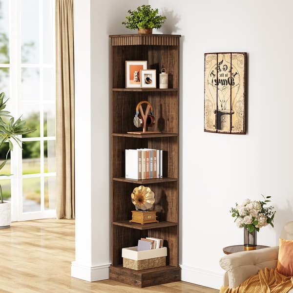 Narrow Corner Bookcase, 70.87-Inch Tall Corner Bookshelf with Open ...