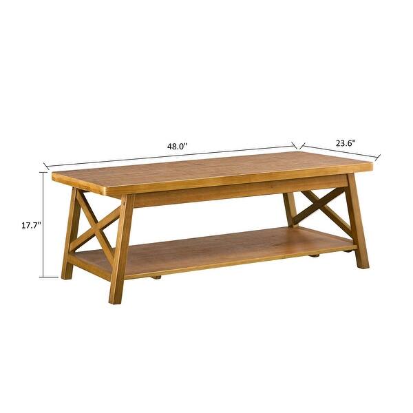 MUSEHOMEINC Modern Farmhouse Solid Wood Coffee Table with Storage Shelf ...