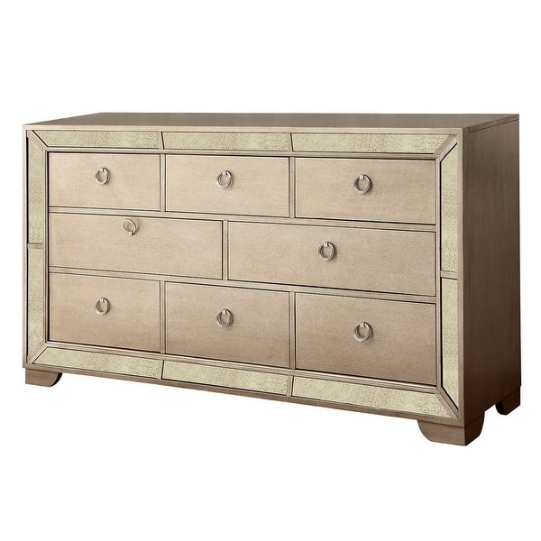 Leena 68 Inch Wide Dresser, Mirror Trim, 8 Gliding Drawers, Champagne ...