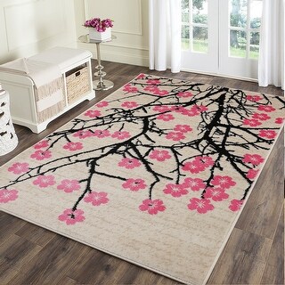 Polypropylene Fleur Modern Pink Oriental Area Rug - On Sale - Bed Bath ...