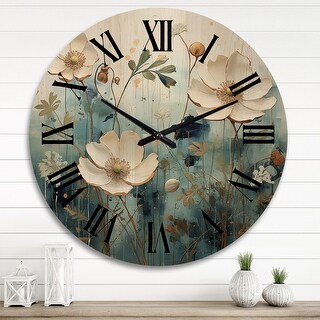 Designart "Blue Botanical Oasis IV" Abstract Botanicals Oversized Wood ...