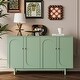 Stylish and Functional 4-Door Intaglio Storage Cabinet with Pine Legs, Solid Wood Pulls and MDF ...