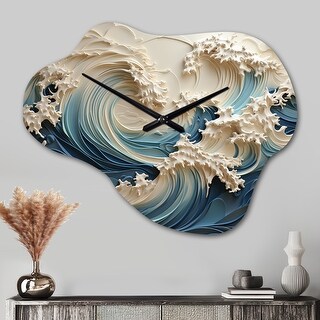 White And Blue Wave Papercut Style III - Coastal Waves Large Wall Clock ...