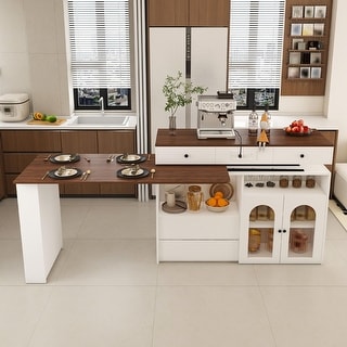 Roomfitters Kitchen Island with Rotating Extendable Table, Mobile ...