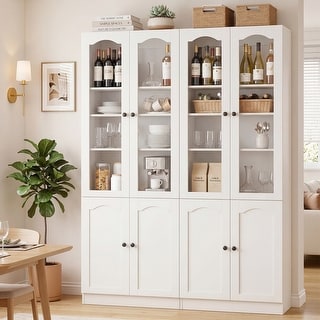Frostia 80" Tall Freestanding Kitchen Pantry Cabinet, 4-Door Display ...