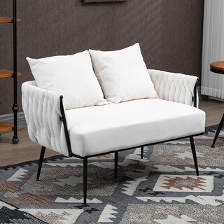Modern Upholstered Linen 2-Seat Loveseat with Metal Frame - Bed Bath ...