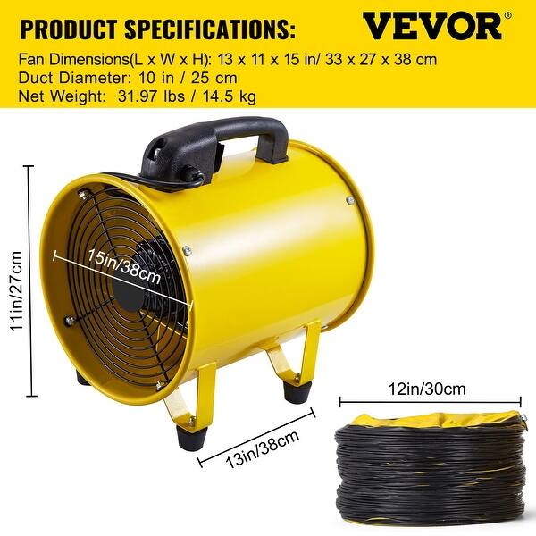 VEVOR 10'' Extractor Fan Blower 2 Speed 10m Duct Hose Exhaust ...