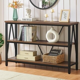 Rustic Entryway Console Table with 3-Tier Shelves, 47 Inch, Brown - Bed ...